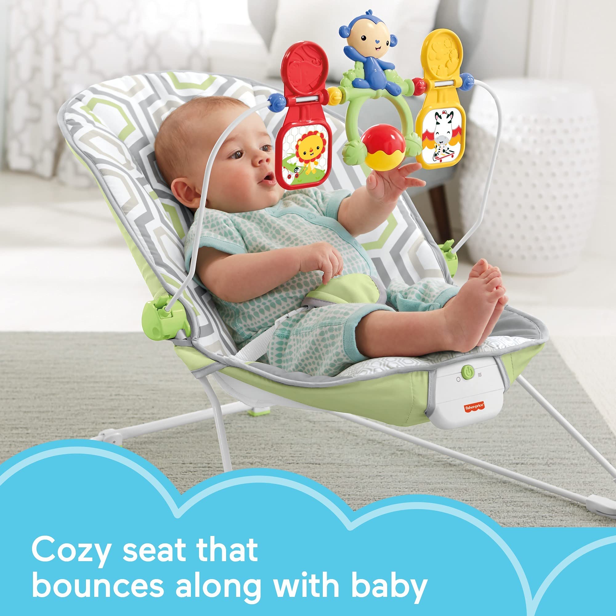 Fisher-Price Baby's Bouncer – Green, bouncing seat for soothing and play for newborns and infants [Amazon Exclusive]