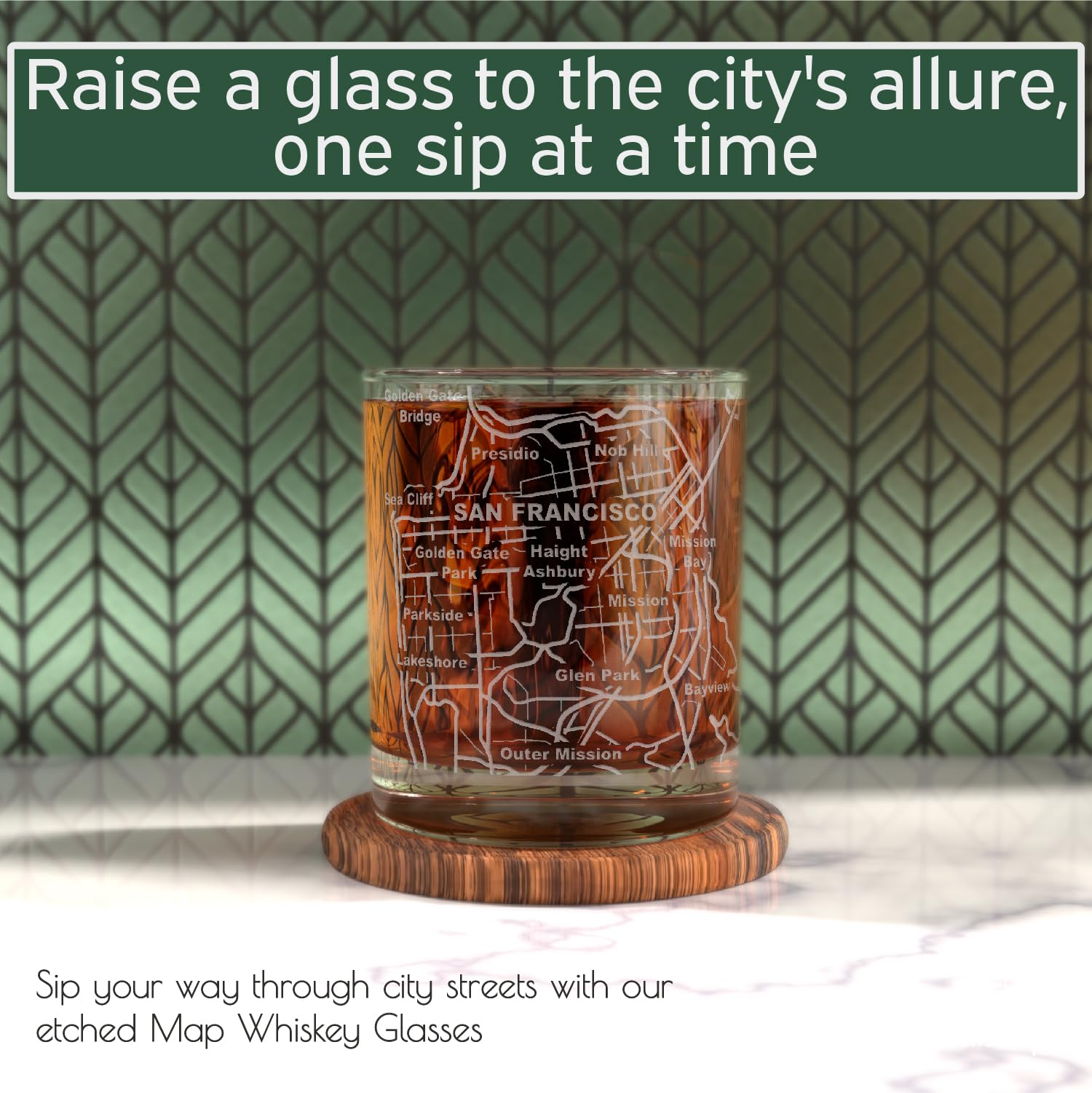 Greenline Goods Whiskey Glasses - 10 Oz Tumbler for San Francisco Lovers (Single Glass) - Etched with San Francisco Map - Old Fashioned Rocks Glass