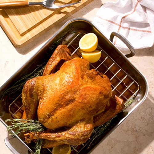 GreenPan X Food 52 Five-Two Essentials, Tri-Ply Stainless Steel 12" Roaster with Roasting Rack, PFAS-Free, Multi Clad, Induction, Dishwasher Safe, Oven Safe, Silver