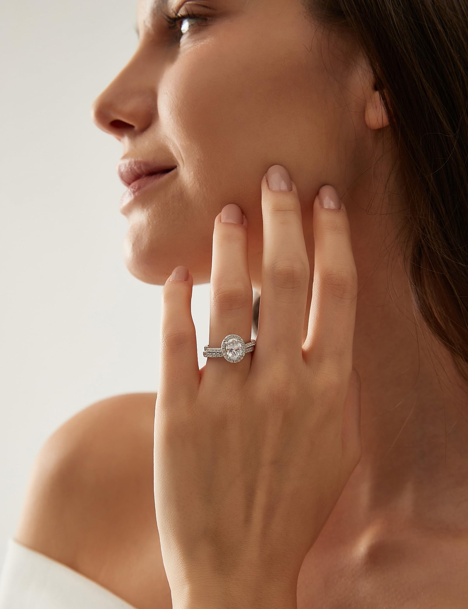 EAMTI 1.5CT 925 Sterling Silver Cubic Zirconia Bridal Rings Sets Oval Cut CZ Engagement Rings Wedding Band For Women Size 7