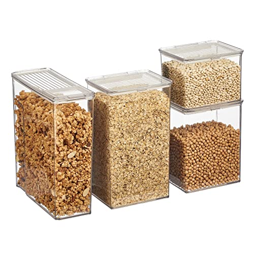 Nate Home by Nate Berkus Airtight Food Canister Containers | with Locking Lids for Storing Dry Goods on Any Kitchen Counter, Cabinet, or Pantry Storage from mDesign - Set of 4, Clear