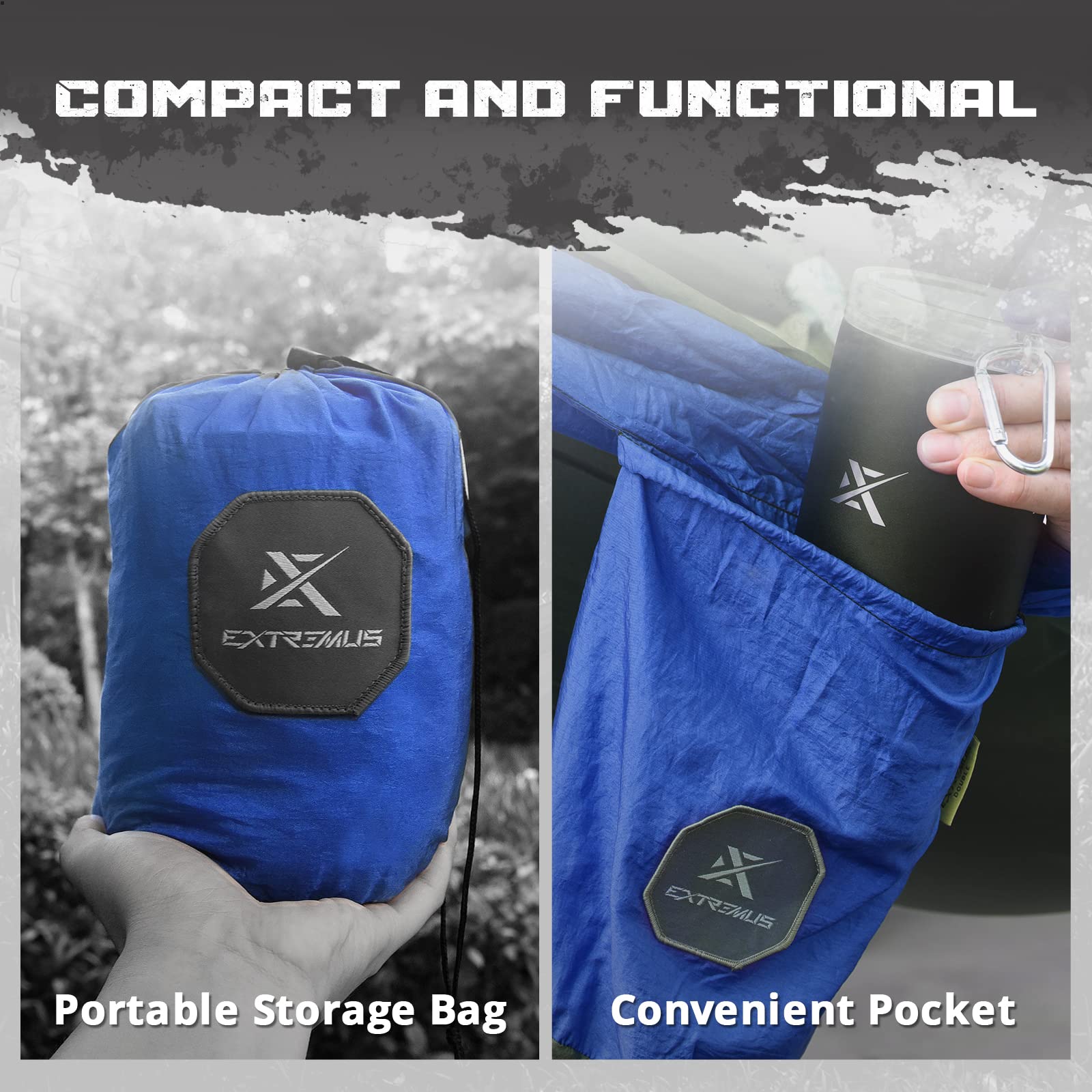 Extremus Single Camping Hammocks, Portable Hammock, Shoreline/Navy Blue, 9ft x 4.6ft