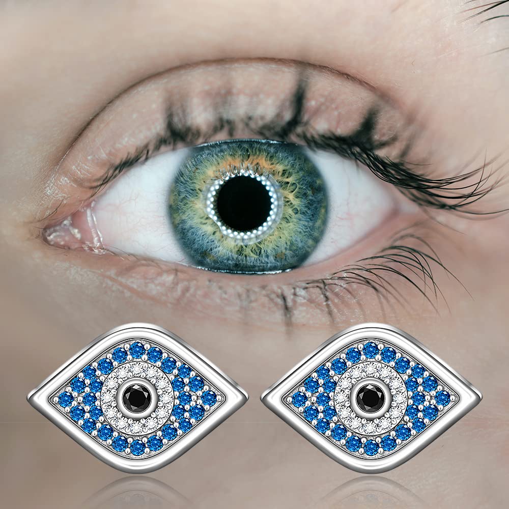 Evil Eye Earrings for Women Sterling Silver Blue Evil Eye Stud Earrings Mini Studs CZ Birthday Gifts