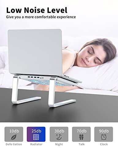 ERGOPOLLO Laptop Cooling Pad with Ultra Quiet Fans and 4 Port 3.0 USB Hubs Fast Output, Laptop Cooler Prevent CPU Overheating, Ergonomic Sturdy Stand Support 10-17.3β for Gaming Notebook, Sliver