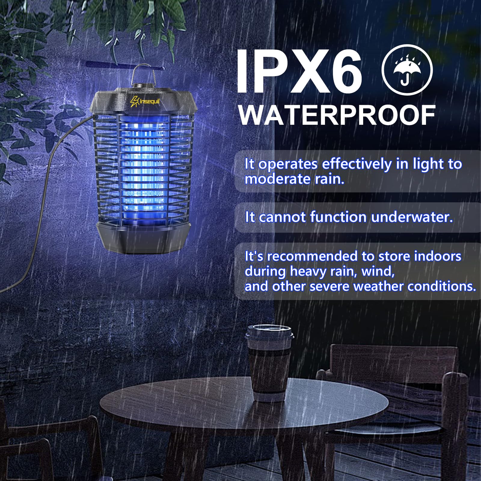 Insequil Bug Zapper Outdoor Electric, Mosquito Zapper Indoor, Fly Zapper, Insect Fly Trap, Mosquito Killer for Home Garden, Kitchen, Patio, Backyard, Camping Use IPX6 Waterproof (Cable Length 6 feet)