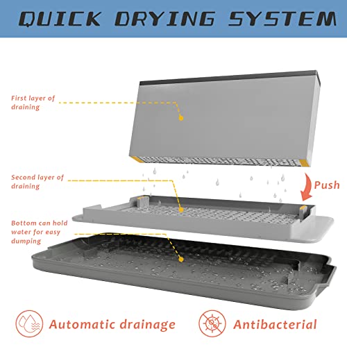 Midyb Dual Part Dish Drying Rack for Kitchen, Multifunctional Draining Rack Holder with Drainboard, Tableware Bowl Saucer Storage System, Household Dish Drainer for Countertop