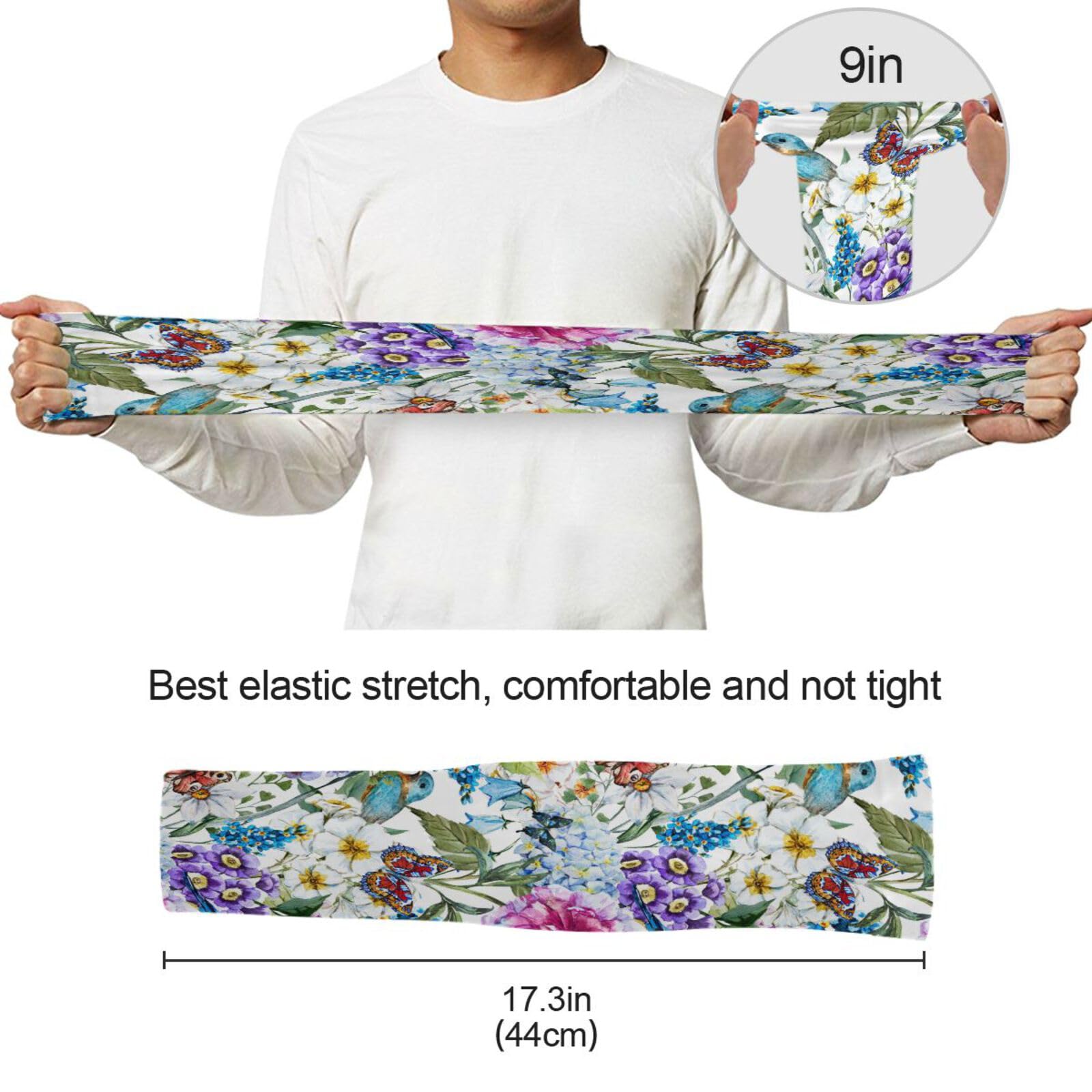 JUNZAN Gardening Arm Sleeves Farm Sun Protection Cooling Sleeves for Women Men with Thumb Hole Floral Flowers