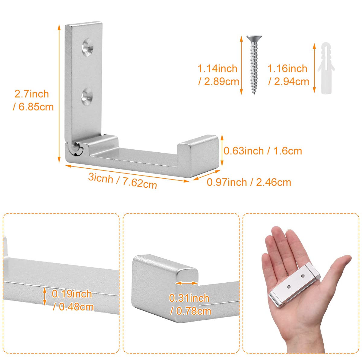 WaaWee 5Pcs Folding Coat Hooks, Wall Hanging Hooks - Aluminium Alloy Folding Clothes Hook, Foldable Aluminum Alloy Single Towel Hook for Bathroom, Bedroom and Fitting Room (Frosted Silver