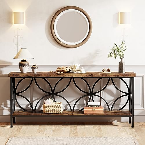 LITTLE TREE Sofa Table, 70.9 Inch Industrial Behind Couch Table with Storage Shelves, Narrow Long Console Table for Entryway, Living Room, Foyer, Hallway, Office