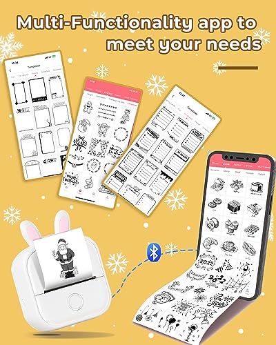 Memoqueen Mini Sticker Printer with 3 Rolls Paper T02 Mini Portable Thermal Printer,Sticker Maker Machine for Study, Brithday Gift, Journal, Work, Children DIY, Compatible with Phone & Tablet, White