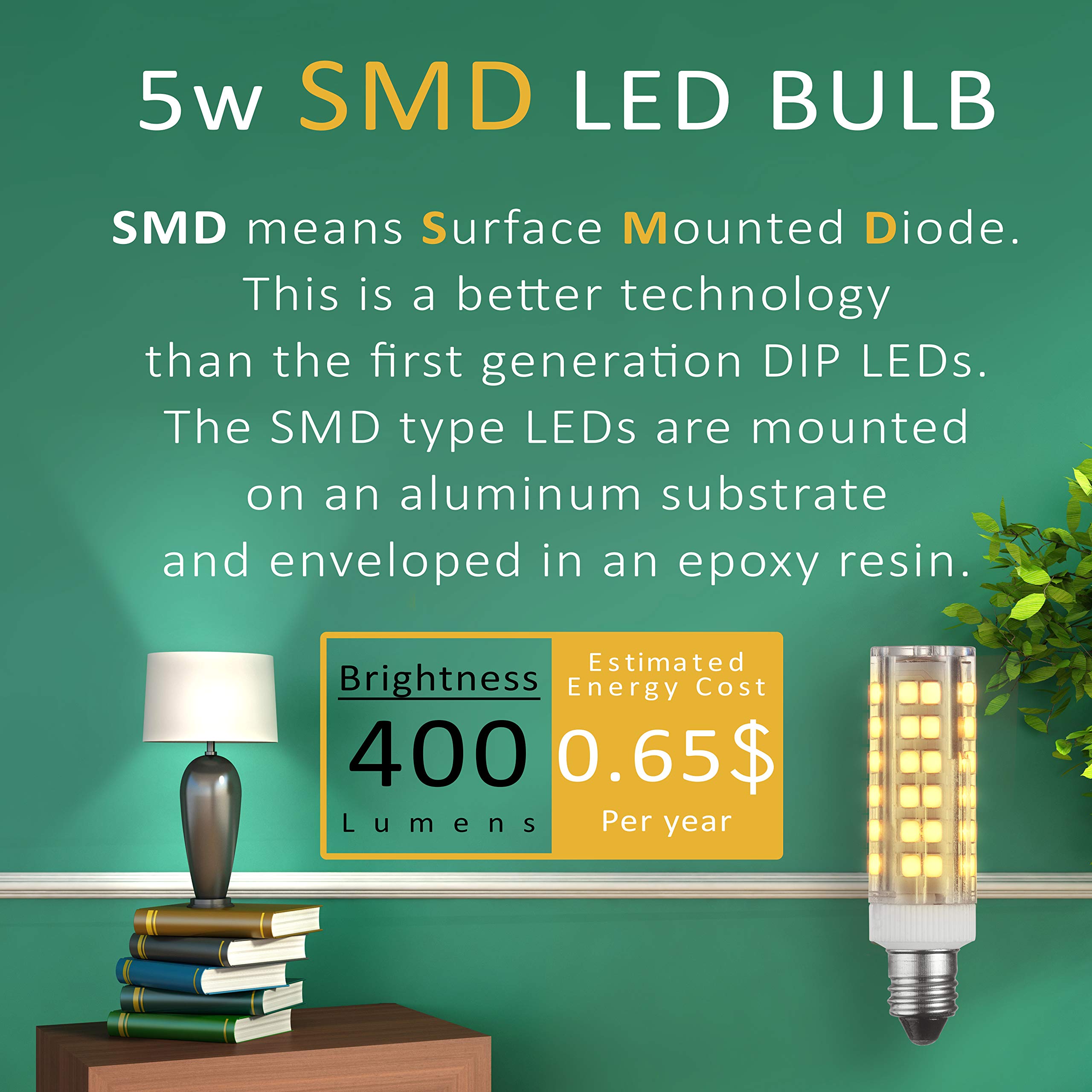 E11 LED Bulbs – 5W - 50W Halogen Replacement - Dimmable - Mini-Candelabra Base Light Bulb - Replaces T4 /T3 JDE11 - Warm White 3000K - for Ceiling Fans, Cabinet Lighting, Sconce & More- 6 Pack