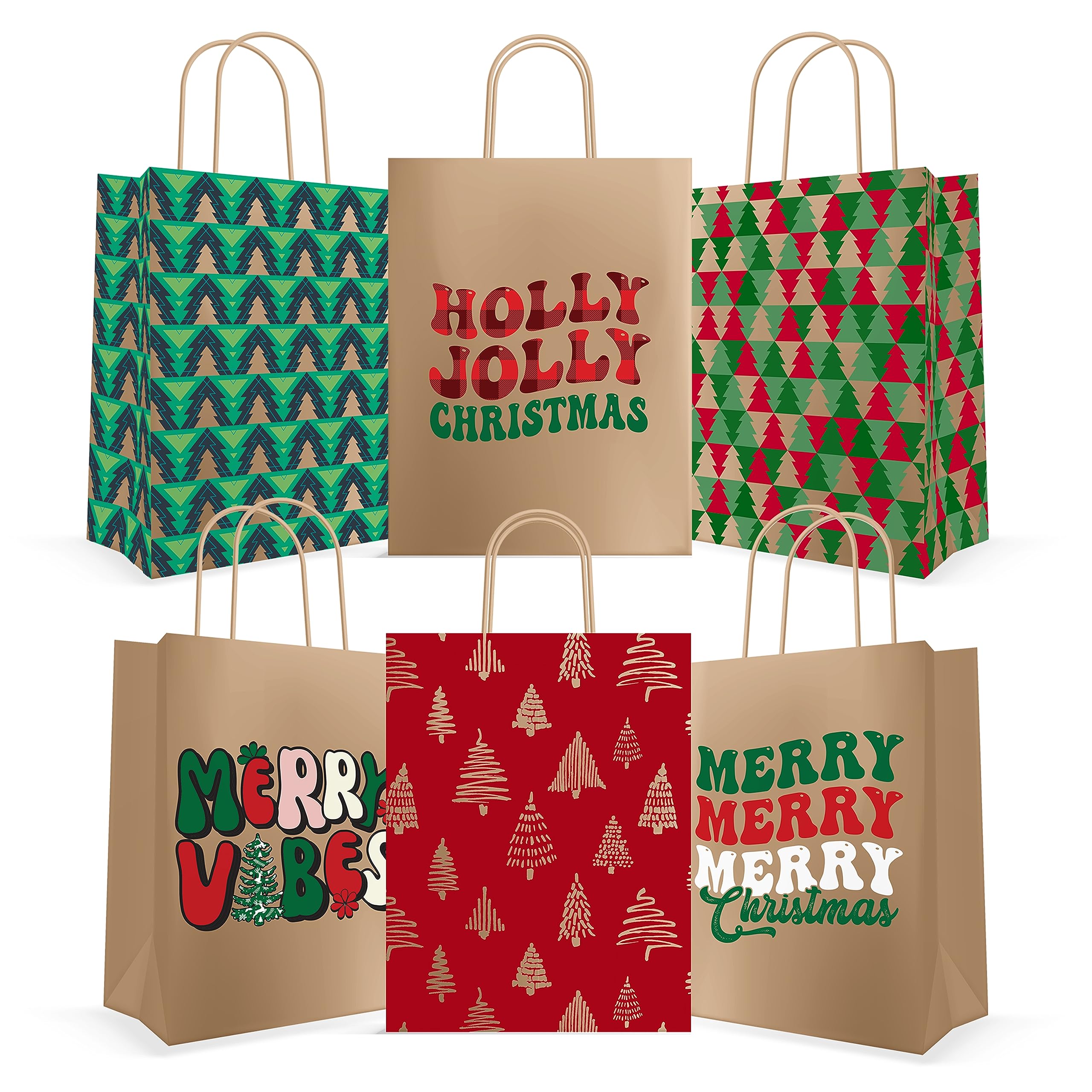 easykart labels 30 Christmas Kraft Gift Bags for Holiday Paper Gift Bags 6 Designs, Christmas Goody Bags, Xmas Gift Bags, Classrooms and Party Favors (9 x 7.3 x 3.3)