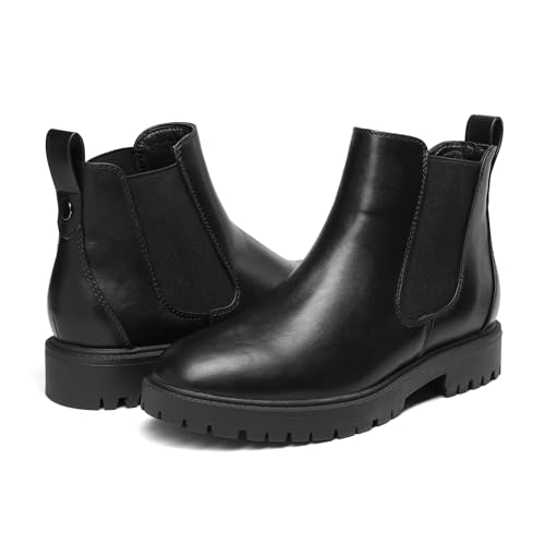 DREAM PAIRS Women's Low Heel Chelsea Ankle Boots Fashion Slip On Elastic Fall Booties Shoes,Size 8,BLACK/PU,DAB213