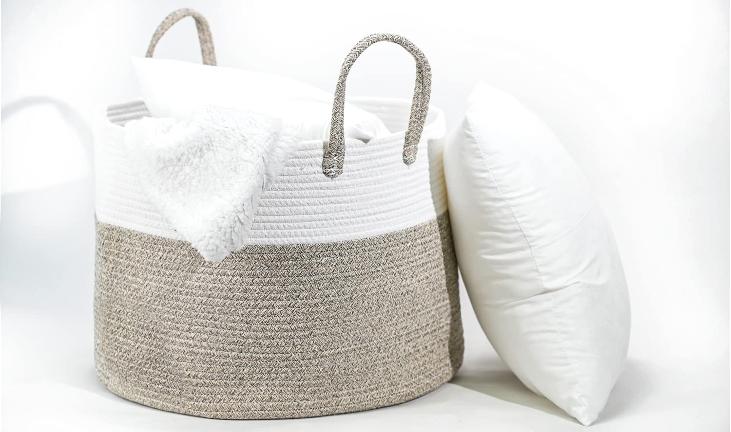 Laundry Basket Organizer, Toy Storage for Nursery 20''x20''x13.4'' Clothes Basket for Kids, Soft Cotton Woven Clothes Storage Bin Large Laundry Hamper for Blankets