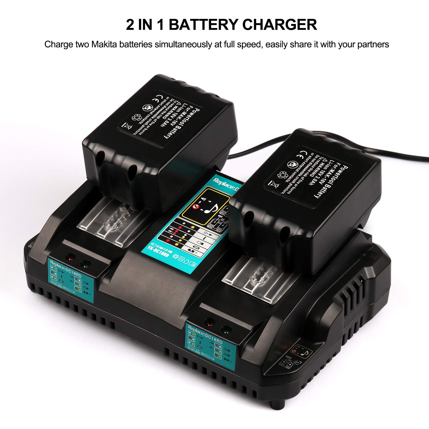 Enegitech DC18RD 18V Battery Charger Replacement for 6A 120W Dual Ports Fast Charger Compatible with 18V Lithium-Ion Battery BL1850B BL1860B BL1830B (Charger Only)