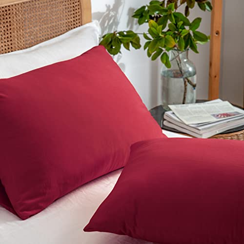 Red Duvet Cover King, 100% Washed Microfiber 3 Pieces Solid Color Casual Red Bedding Set for Men and Women, with Zipper Closure, Luxury Ultra Soft Relaxed Feel Natural Wrinkled Comfy (Red, King)