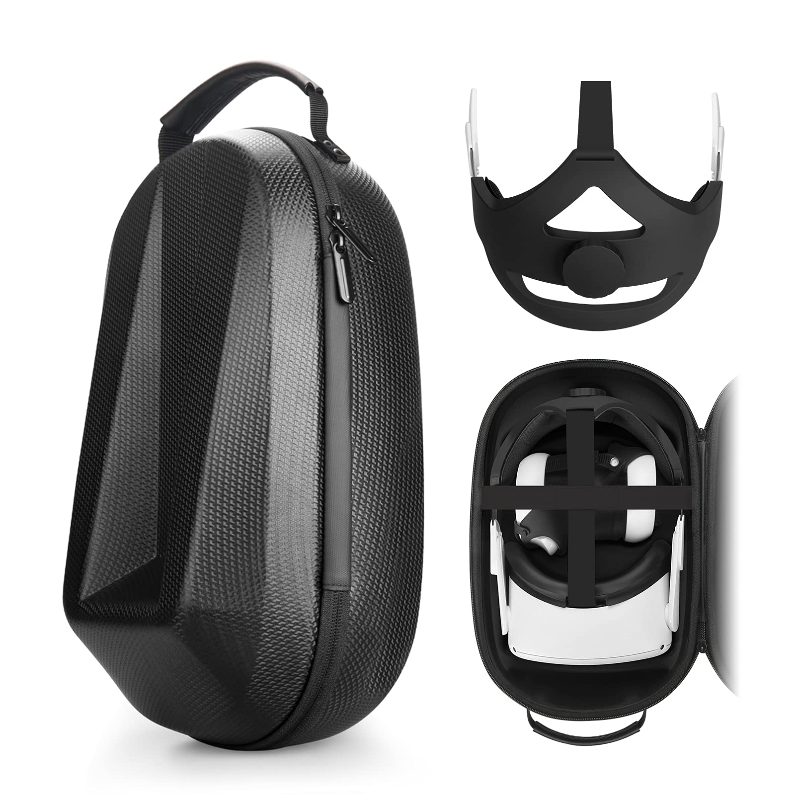 Eyglo Elite Strap Case for Oculus Quest 2 VR Headset Travel Bag Carrying Case Equipped Quest 2 Head Strap -Enhanced Support and Protection (Black)