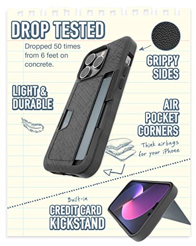 Smartish iPhone 14 Pro Wallet Case - Wallet Slayer Vol. 2 [Slim + Protective] Credit Card Holder with Kickstand - Black Tie Affair