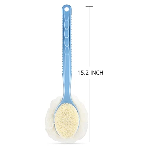 Shower Body Brush with Bristles and Loofah,Back Scrubber Bath Mesh Sponge with Curved Long Handle for Skin Exfoliating Bath, Massage Bristles Suitable for Wet or Dry, Men and Women (Black)