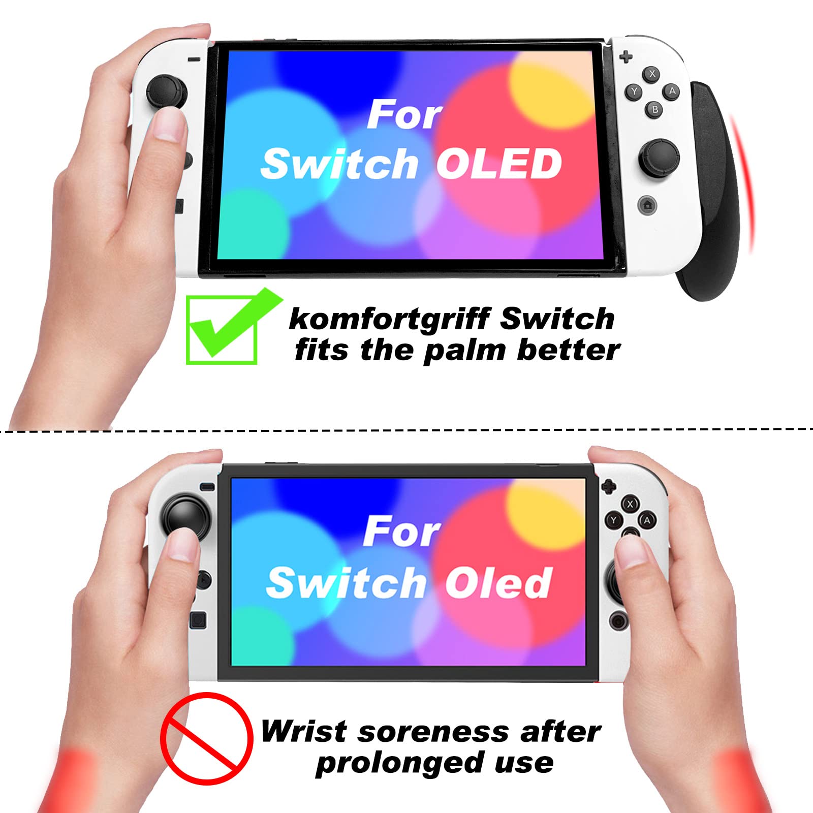 Grip Case for Switch OLED 2021, Adjustable Switch OLED Hand Grips Stand for Switch OLED with 3 Game Cards Slot for Switch Gamer, Protective Shockproof Stretchable Grip Stand Accessories [White]