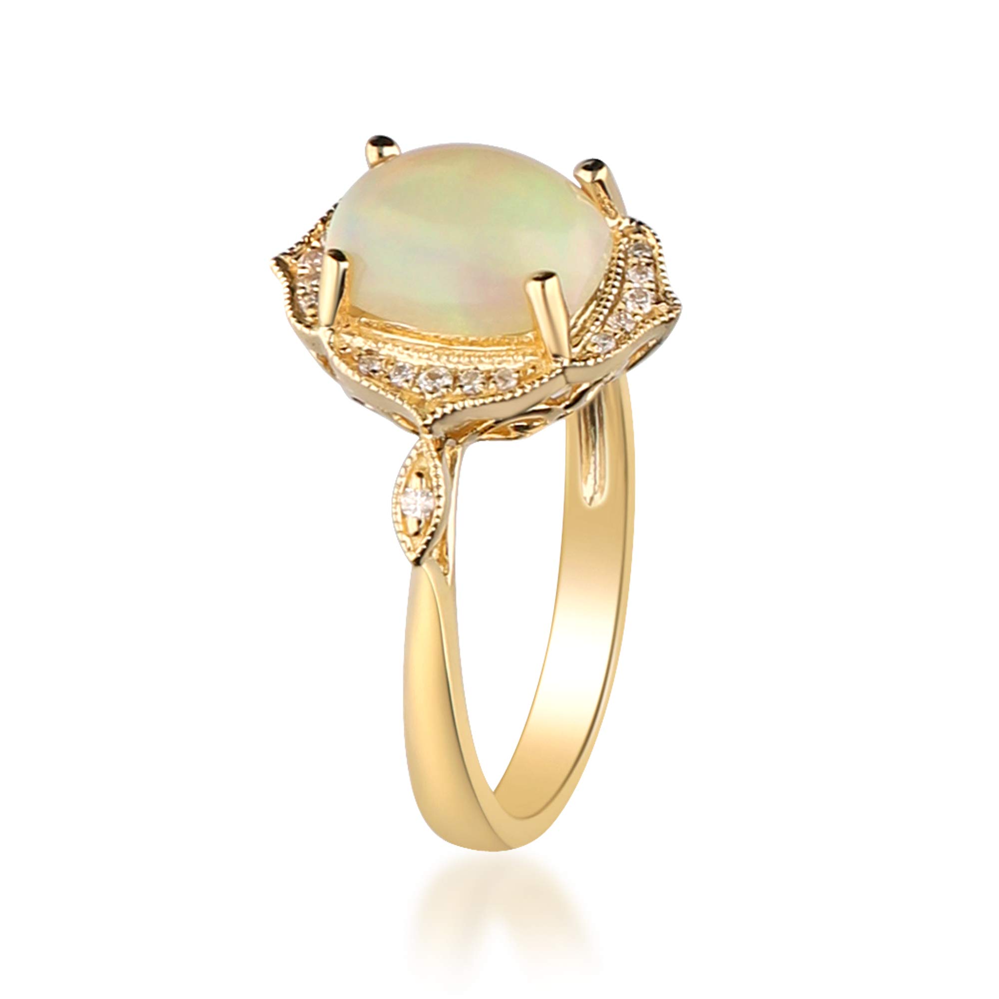 Gin & Grace 14K Yellow Gold Natural Ethiopian Opal Ring with Real Diamonds|Ethically, authentically & organically sourced (Cushion-cut) shaped opal hand-crafted jewelry for her |