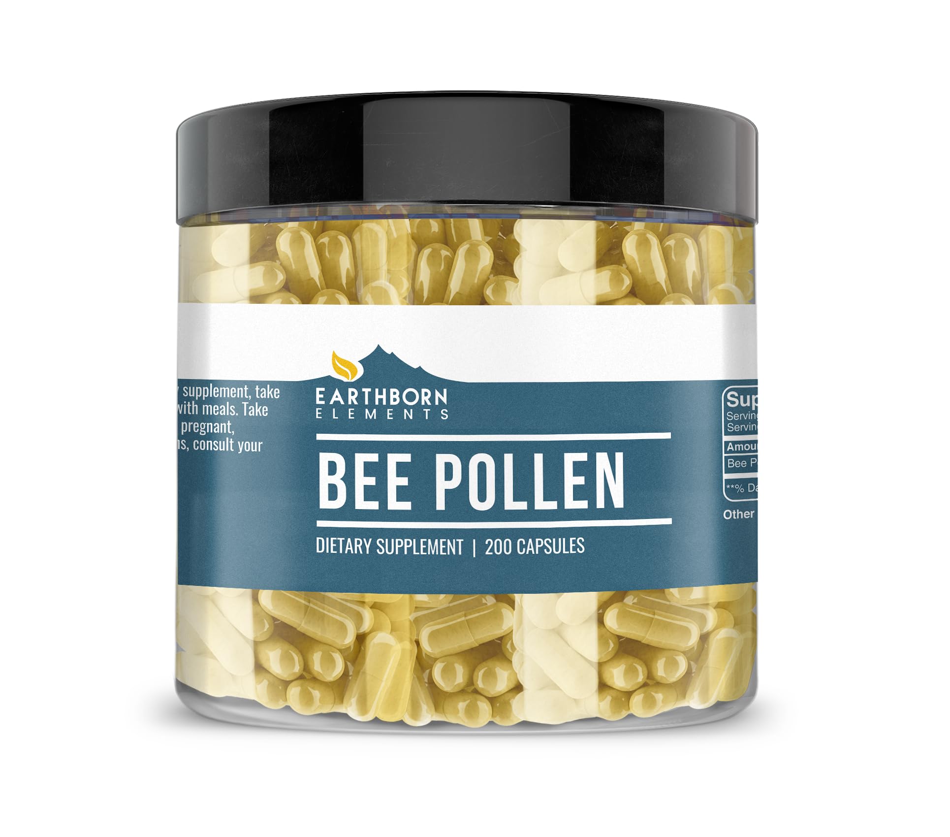 Earthborn Elements Bee Pollen 200 Capsules, Pure & Undiluted, No Additives