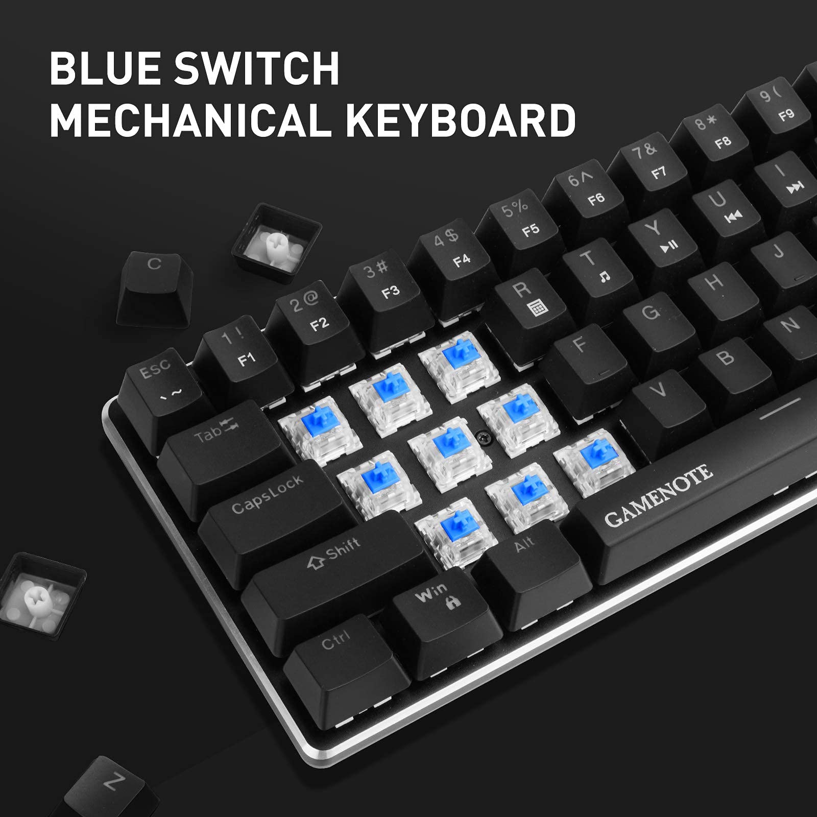 GAMENOTE 60% Mechanical Keyboard, Wired Gaming Keyboard LED Backlit Mini Compact Keyboards Blue Switch 71 Keys Type-C for PC Gamer Laptop Computer