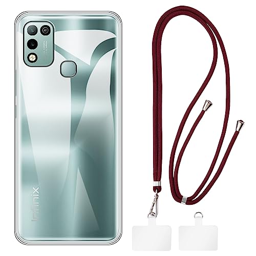 Shantime Infinix Hot 10 Play Case + Universal Mobile Phone Lanyards, Neck/Crossbody Soft Strap Silicone TPU Cover Bumper Shell for Infinix Smart 5 India (6.82”)