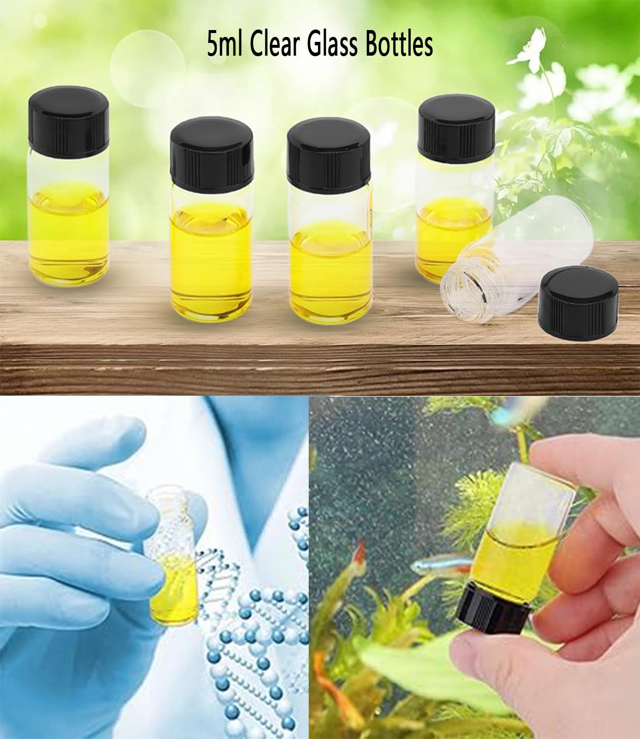 Newzoll Clear Liquid Sampling Sample Vials Glass Bottles Vials Screwcap Capacity 5ml (1/6 Oz) Pack of 20