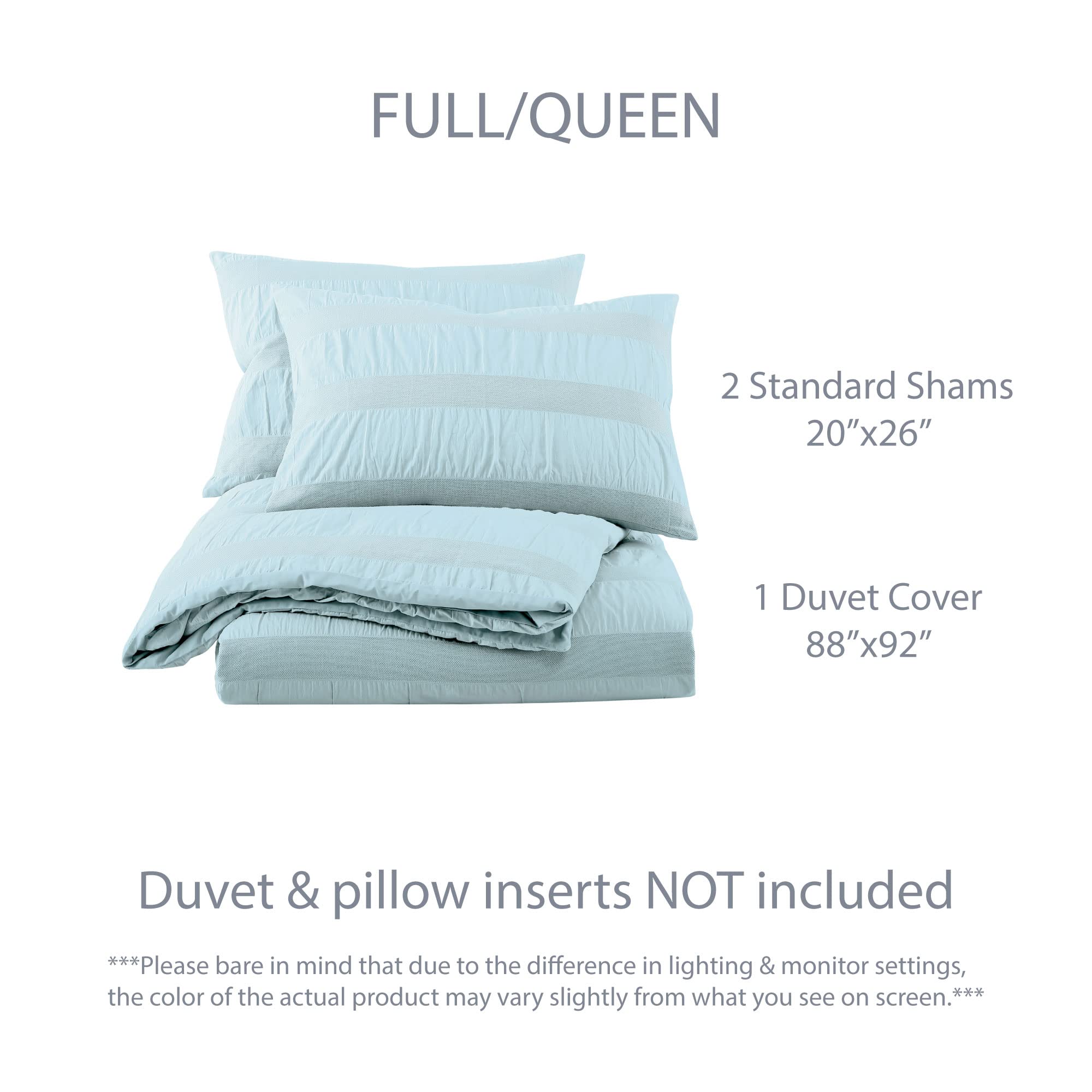 Swift Home Moselle 100% Cotton Ruched & Waffle Weave Bedding Duvet Cover Set, All Season & Breathable, Oeko-TEX Certified – White, Full/Queen (Comforter NOT Included)