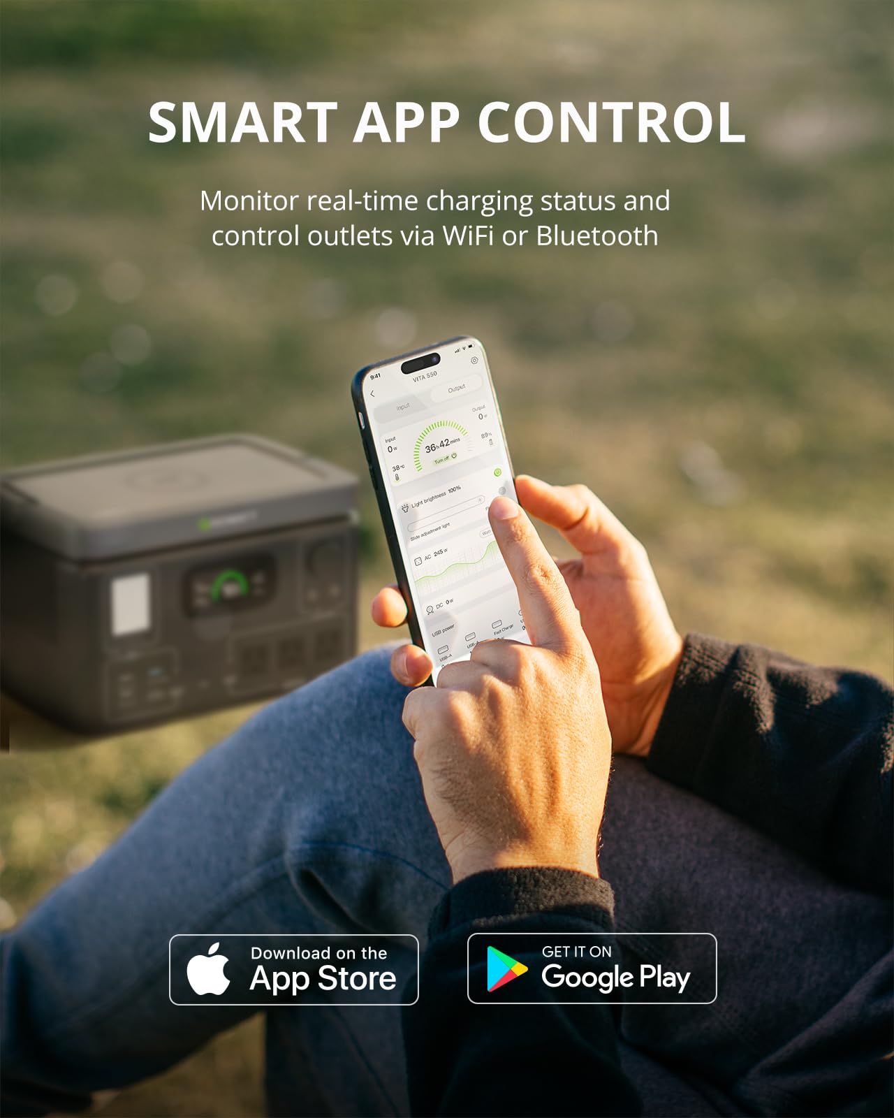 GROWATT Solar Generator VITA 550, 538Wh Portable Power Station with 100W Solar Panel, 3 x 110V/600W AC Outlets, Fast Recharging, LiFePO4 Battery Pack, Emergency Backup for Outdoor Camping/RV/Home Use