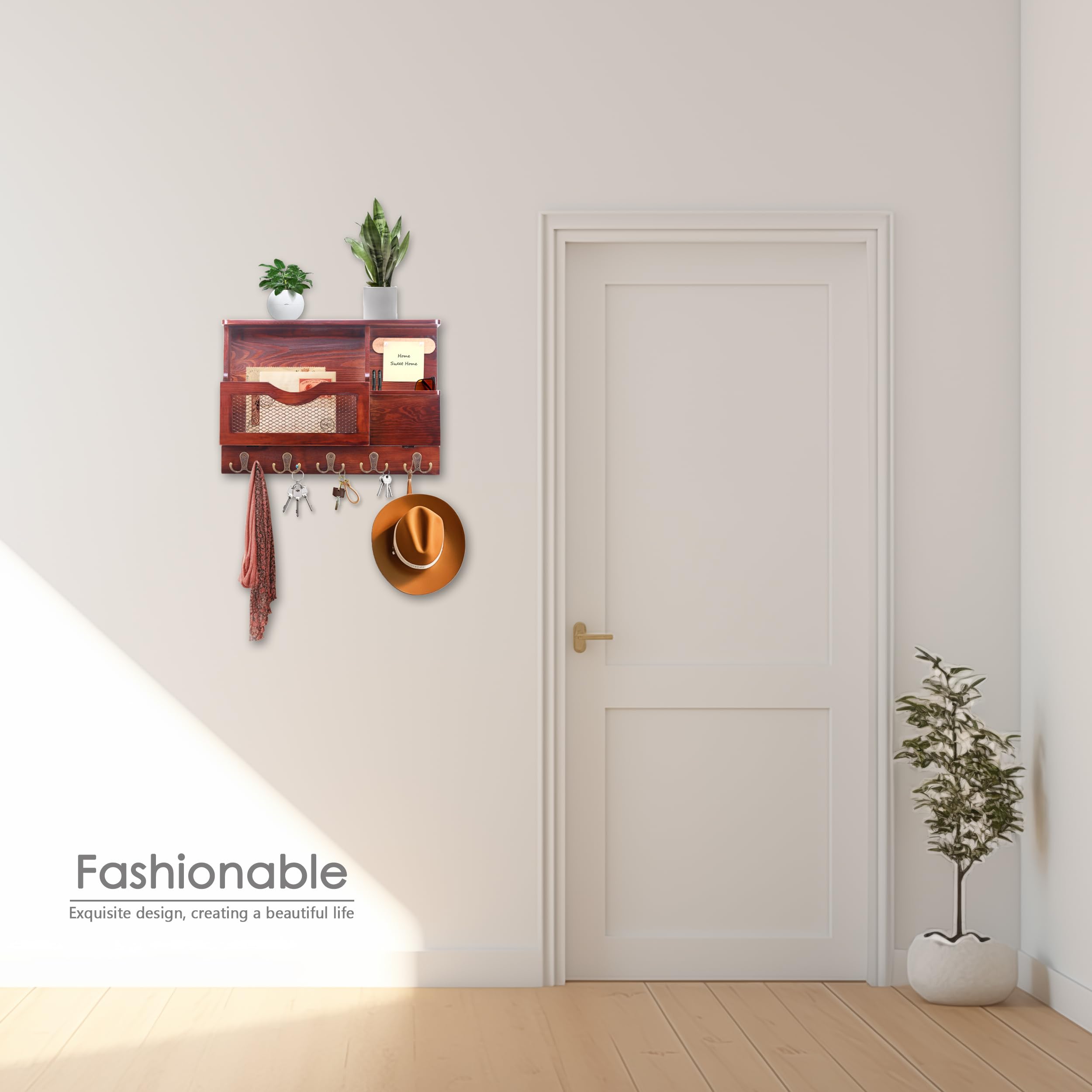 Key Holder for Wall Mail Organizer Wall Mount Aesthetic Home Decor Key Hooks for Wall Decorative Hanger Home Essentials for New Home House Apartment Ring Sunglasses Dog Leash Coat Rack with Shelf