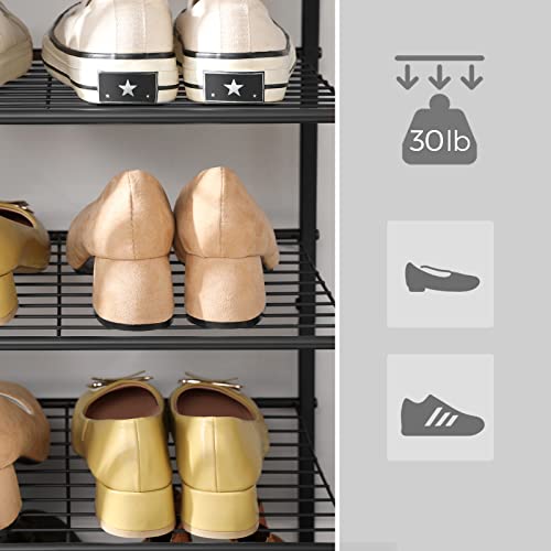 SONGMICS Shoe Rack 8 Tier Tall Shoe Storage Organizer, Sturdy Metal Narrow Shoe Rack Shelf for Closet Entry Small Space, Slim Shoe Stand Holder for 16-24 Pairs, Stackable Vertical Shoe Tower, Black