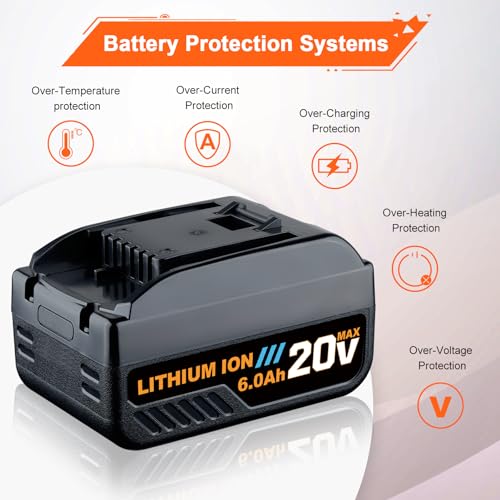 GROWFEAT 2Pack 6.0Ah 20V WA3520 WA3525 Replacement Lithium Battery Compatible with Worx 20V Battery WA3578 WA3525 WA3520 WA3575 WG151s Cordless Power Tools