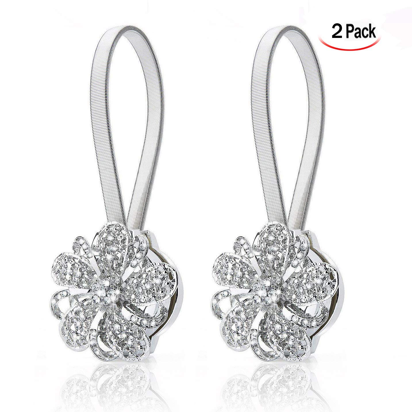 FlyCloud 2pcs Magnetic Curtain Tiebacks Crystal Tie Backs Buckle Clips Hook Silver Magnetic Crystal Curtain Tiebacks Tie Backs Buckle Clips Holdbacks for Home Office Decoration