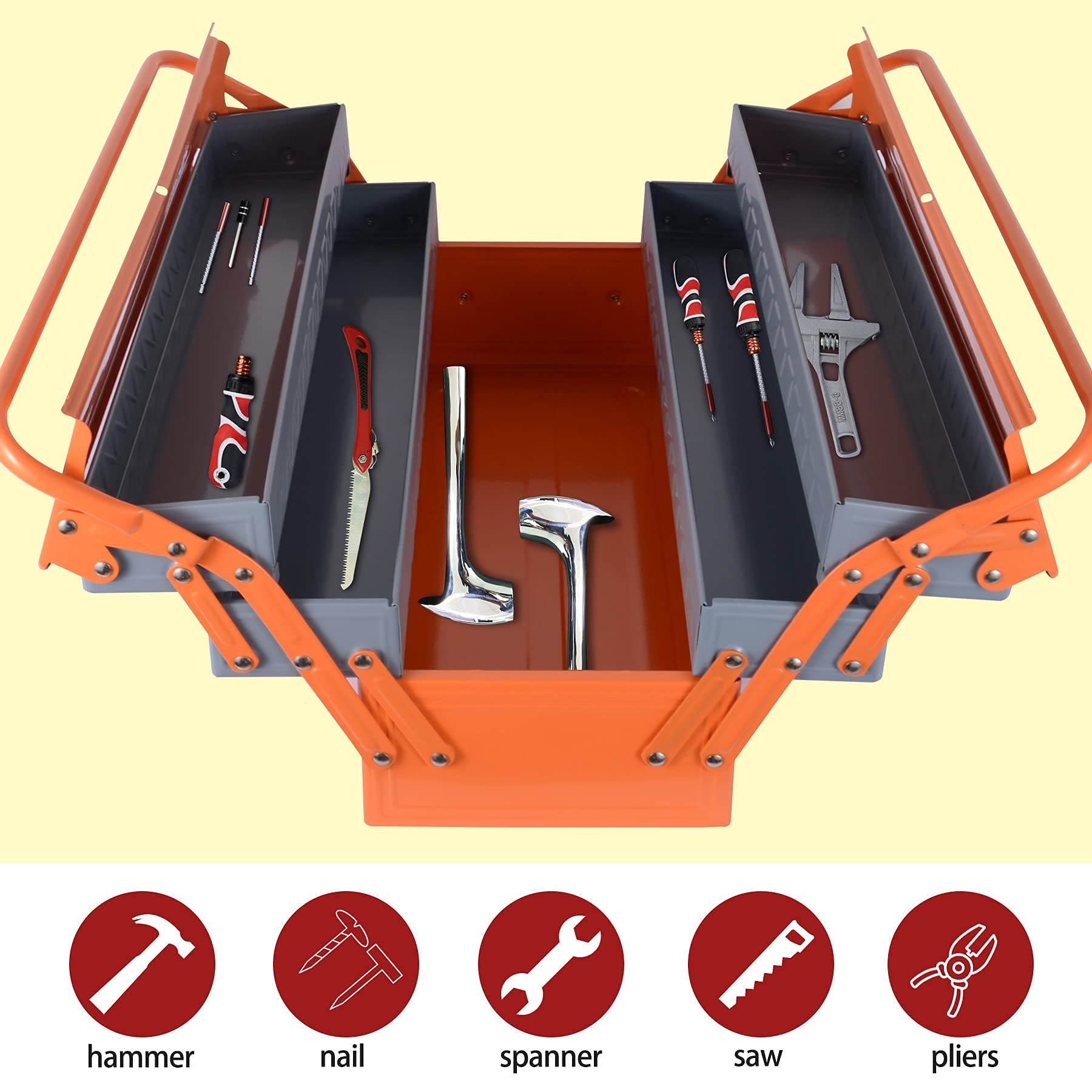 EZPHIX Cantilever Metal Tool Box, Portable 5-Tray Steel Tool Chest Cabinet,orange