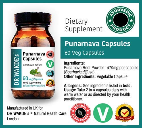 DR WAKDE'S Punarnava Capsules (Boerhavia diffusa, 60 Veg Caps, Plant-Based Supplement, Ayurvedic Herb, All Natural, Vegan)