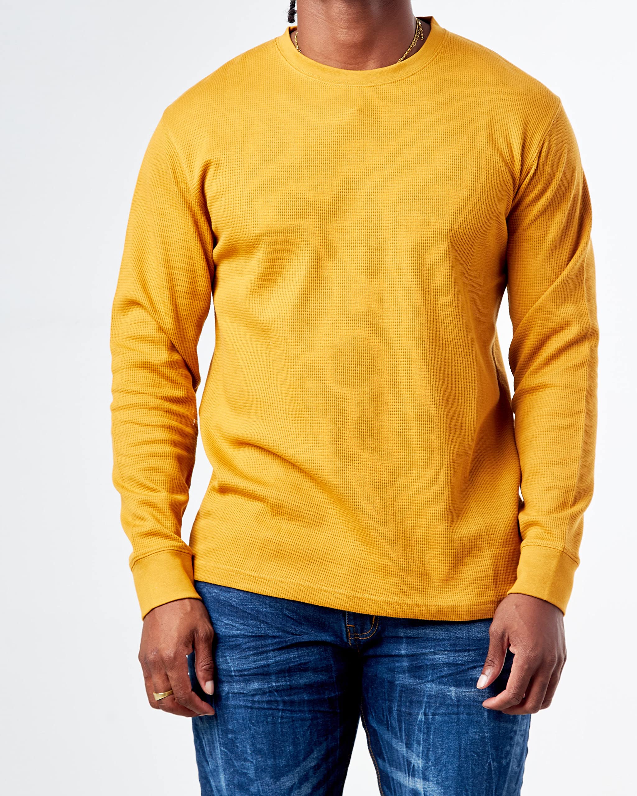 Evolution In Design Men's Basic Waffle Thermal Knit Sweater Long Sleeve Crewneck T-Shirt Big Size S-6X (Timber, Large)