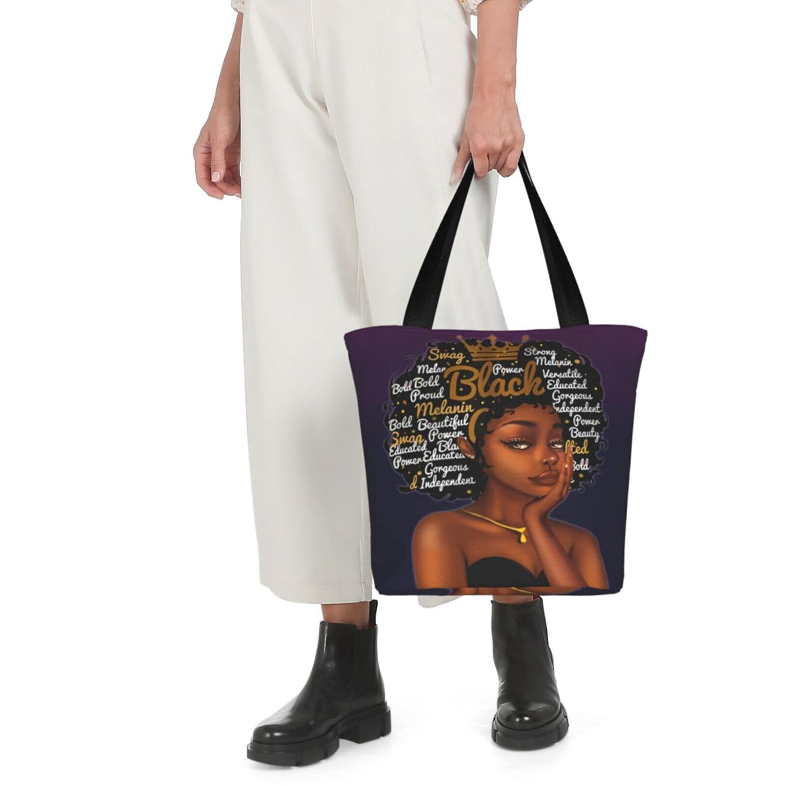 EZYES African American Women Tote Bag Shoulder Bag Durable Handbag For Girl Daily Use Gift Bag