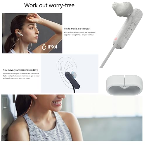Sony Extra Bass Bluetooth Headphones, Wireless Sports Earbuds with Mic/Microphone, IPX4 Splashproof Stereo Comfort Gym Running Workout up to 8.5 Hour Battery, White (International Version)