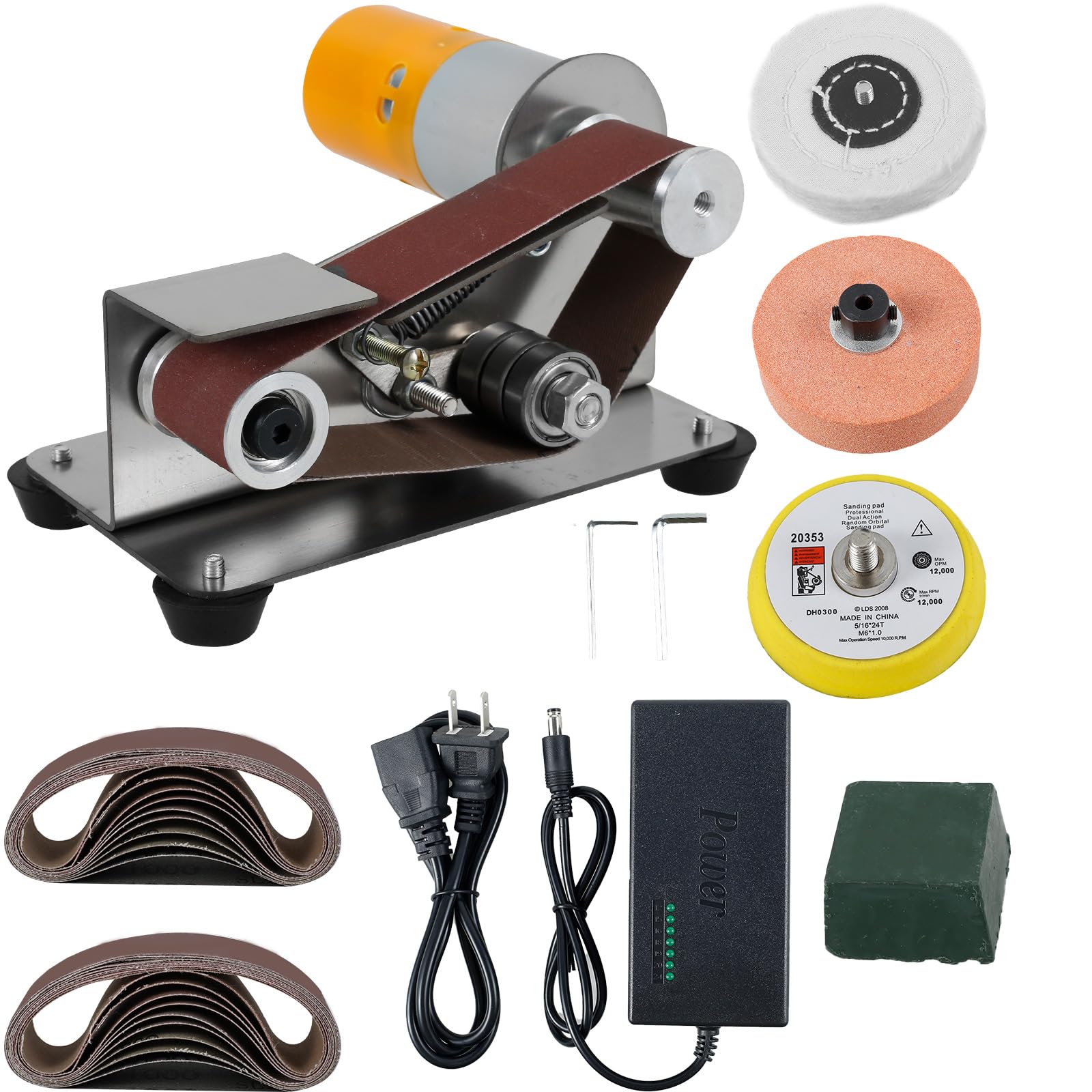 Mini Belt Sander, 15° Electric Knife Sharpener Bench Grinder Sanding Machine, 7 Adjustable Speed Electric Belt Grinder, Low Noise Cutter Sharpener Sander, Polishing Grinding Machine for Metal Jewelry