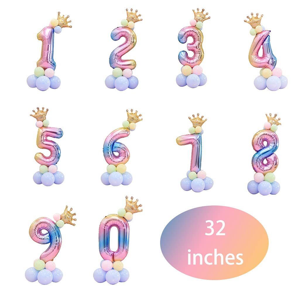 DUILE 32"Large Size Rainbow Number 1 Balloon Set Children's Birthday Party Aluminum Foil Balloon Set (5)