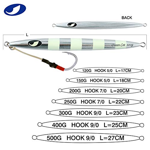 OCEAN CAT Saltwater Jigs Speed Jigging Slow Jigging Pitching Lures,Vertical Jigging Artificial Lures Lead Metal Flat Jigs Jigging Baits Jigging Lure Fishing jigs (Silver, 400G)