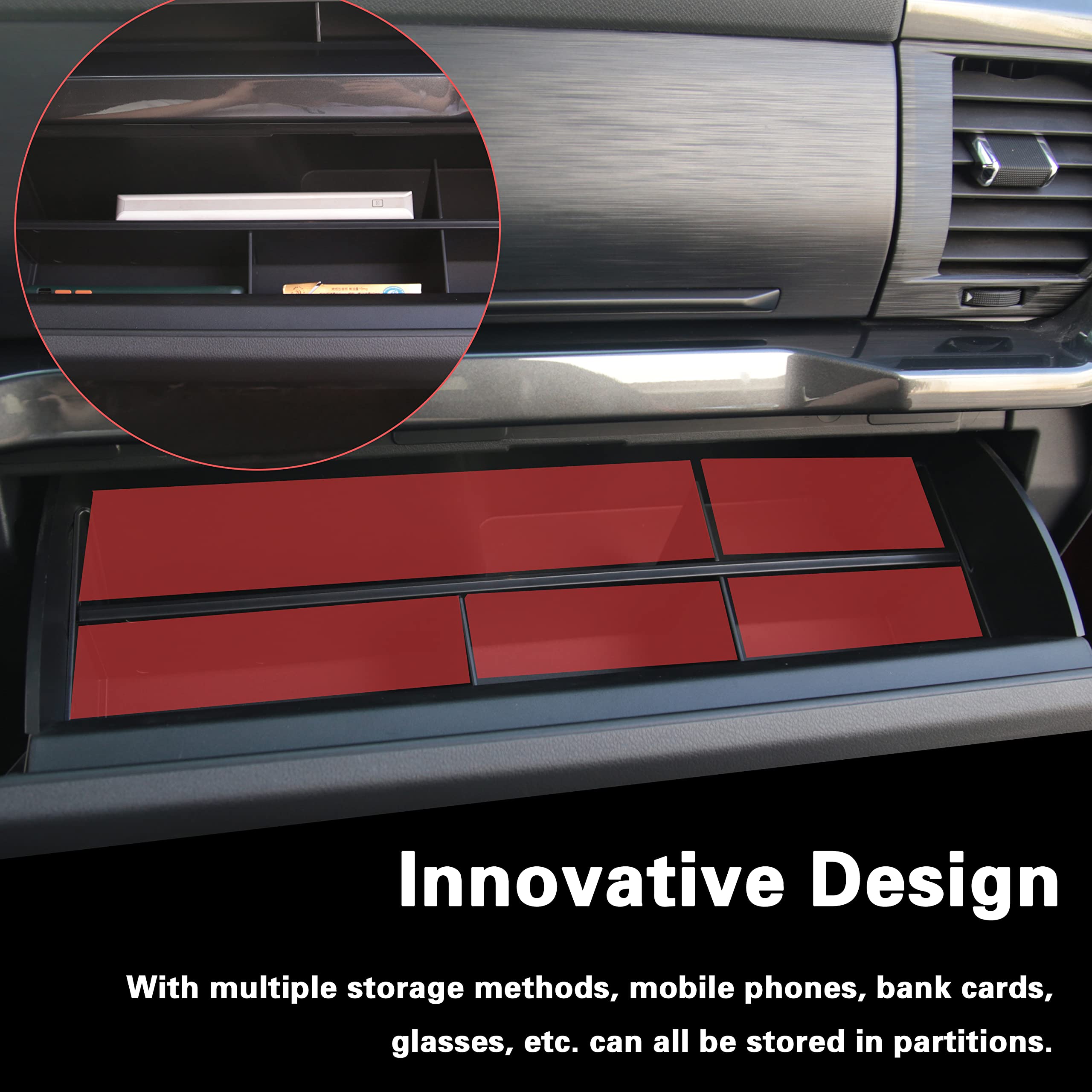 Glove Box Organizer for 2021 Ford F150 - Glove Box (Lower) Tray Insert Glove Box Dividers ABS Black Materials Compartment Tray