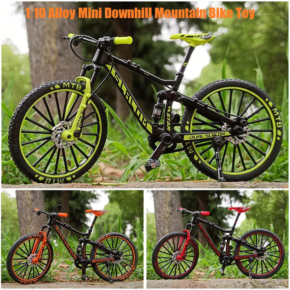 YEIBOBO ! Alloy Mini Downhill Mountain Bike Toy, Die-cast BMX Finger Bike Model for Collections (Black/Green)