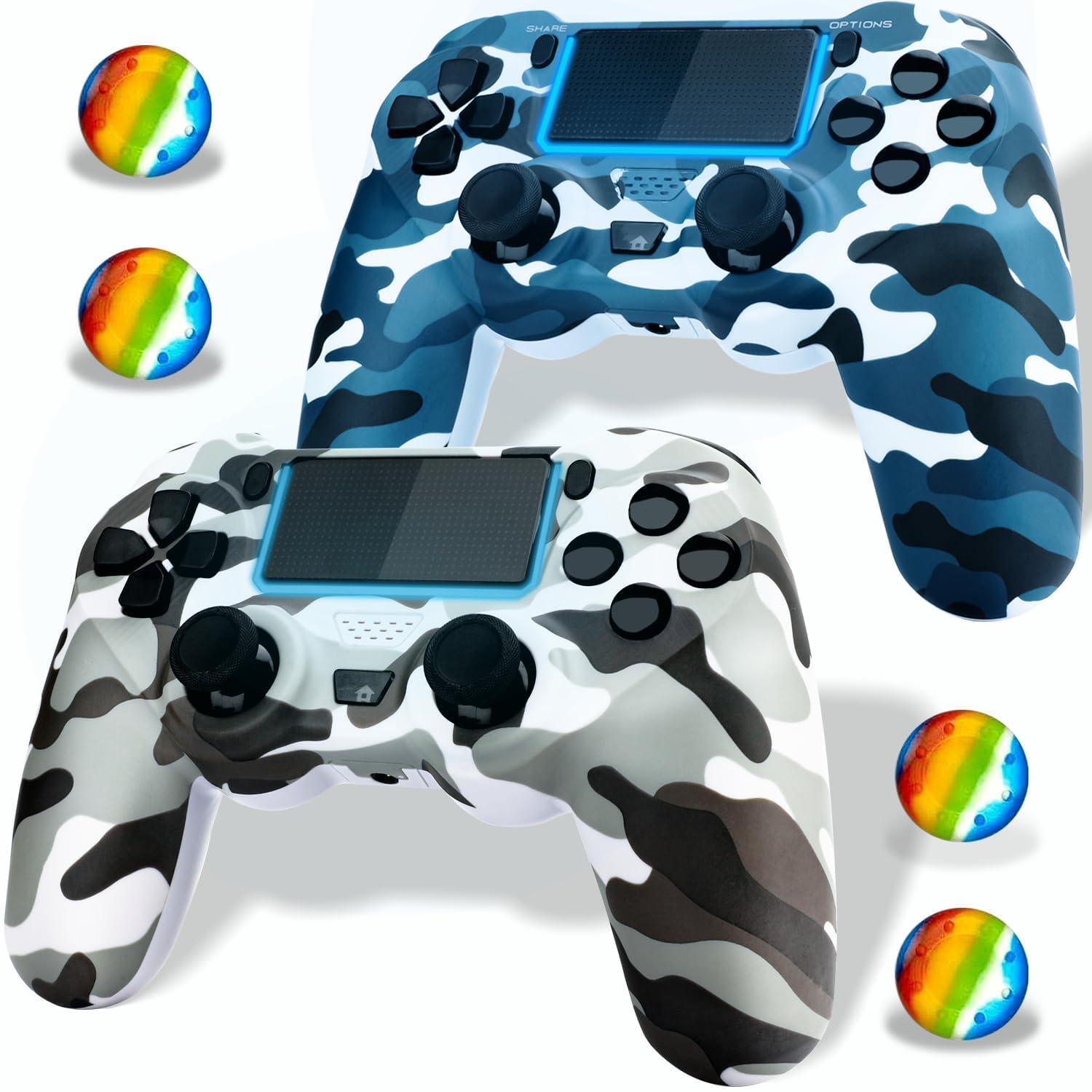 Dliaonew Wireless Controller for PS4, 2 Pack Remote Control Compatible with Playstation 4/Slim/Pro with Dual Vibration/Audio/Six-axis Motion Sensor/Game Joystick - Camo Blue + Camo Grey