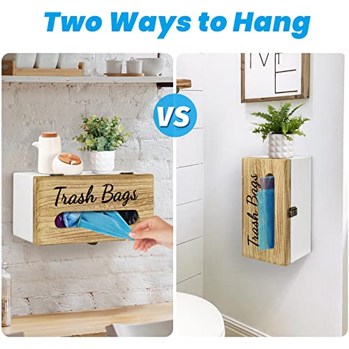 Rustic Trash Bag Holder Wall Mounted, Trash Bag Dispenser Roll Holder with Lid, Garbage Bag Holder Dispenser for Plastic Bags, Trash Bag Holder Garbage Bag Dispenser for Home & Kitchen Organization