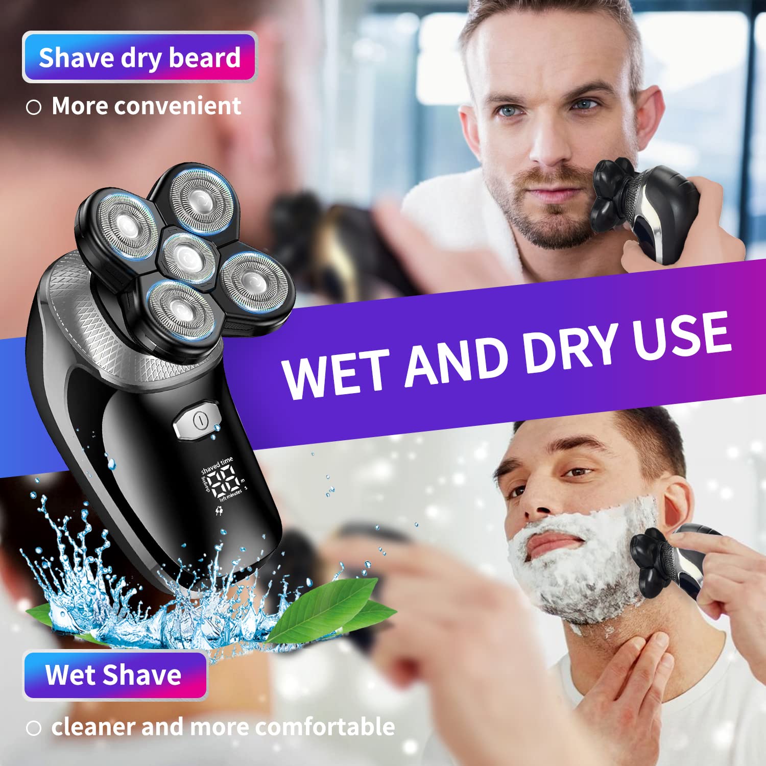 DOTSOG Electric Shaver Razor for Men,Waterproof 5D Floating Head Shaving Bald Head Shaver 5 in 1 Grooming Kit Beard Trimmer with Pop-up Trimmer Waterproof USB Fast Charging