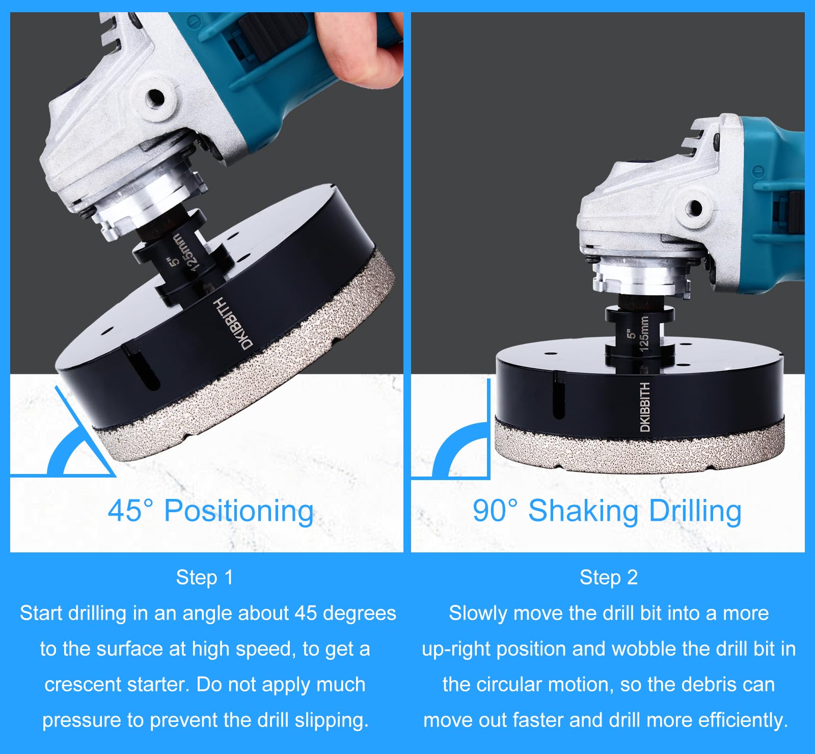 DKIBBITH 5" Dry Diamond Core Drill Bit, Tile Hole Saw for Ceramic Porcelain Granite Quartz Marble Tiles Stone Brick Glass Block with 5/8-11 Thread Fit Angle Grinders, 125mm Black