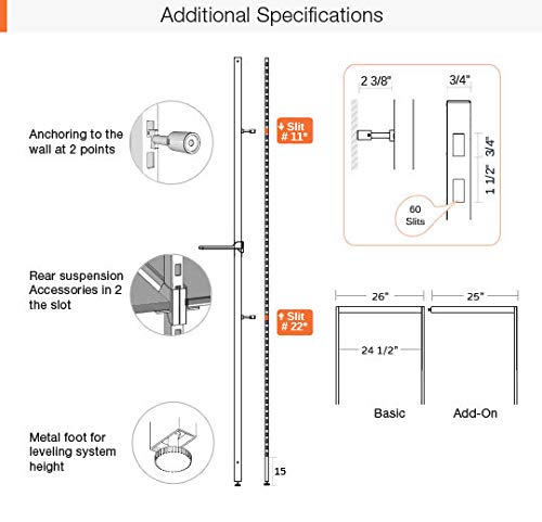 UDIZINE Vertik Clothing Wall Mounted (for 4 Shelves with 4 Faceouts and 2 Hanging Rails, White) | Shelves are NOT Included